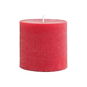 Unscented Pleated Pillar Candle in Powder Finish, Red
