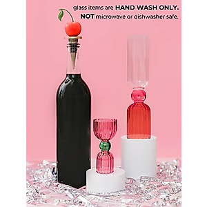 ban.do Cocktail Measuring Jigger, Double Jigger Shot Glass, 1/2 and 1 Shot Measuring Cup, Pink Glass Bar Tool, Tipsy Turvy