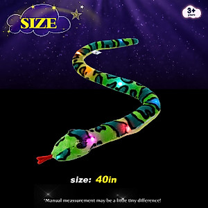 Houwsbaby Green Realistic 40'' LED Light Up Snake Stuffed Animal Snake Plush Toy Glowing Up Stuffed Animal for Practical Jokes,Playtime Fun Soft Kids Christmas Halloween Birthday Festival Presents