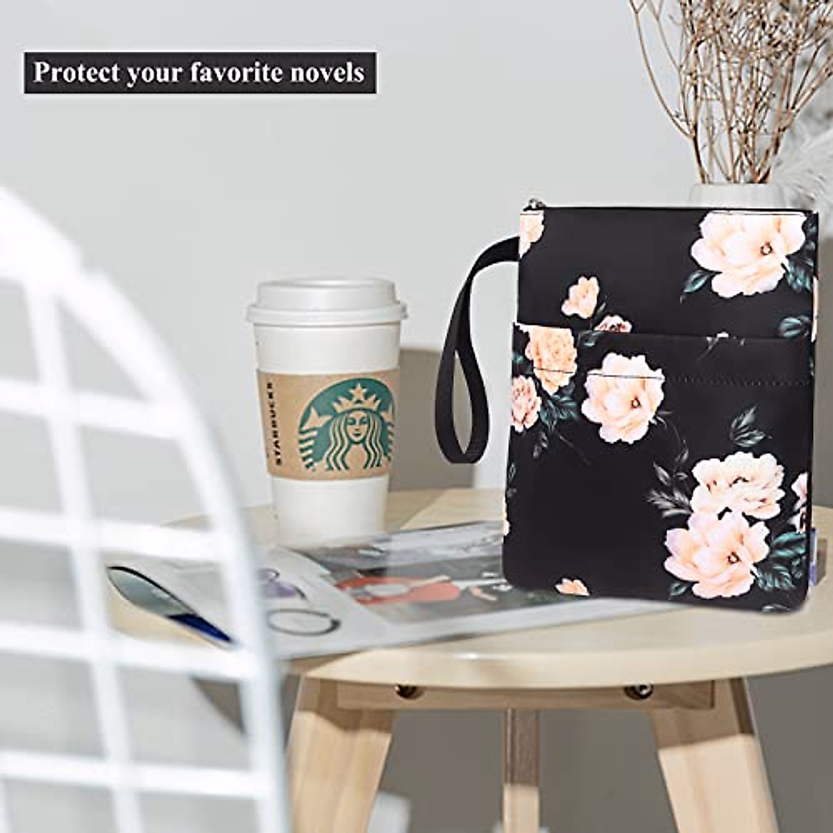 Book Sleeve Book Covers Book Protector with Zipper Washable Fabric for Teen Adult Book Lover Teacher Student ,11.4 X 9 Inch (Camellia Black)