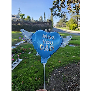 Heavenly Balloons on a stick Miss You Dad (blue) balloon heart shaped with angel wings