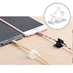 40 Pcs White Cable Clips, Viaky Under Desk Cable Organizer Adjustable Wire Clamps Strong Self Adhesive Cord Organizer Holders Small Wire Management Flat Mount No Tools for Wall, Desk, Outdoor, Indoor