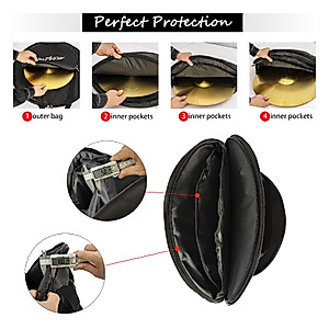 AKOZLIN 21" Cymbal Gig Bag with Carry Handle,5mm thick Padded cotton for perfect protection, Great for Dust-proof and waterproof Storage（Black)