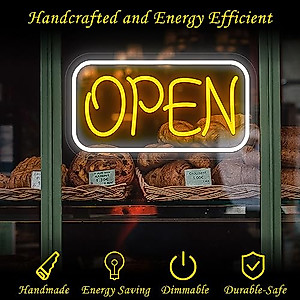 Neon Open Sign, Open Signs for Business, 16.5"x 8.4" Open Sign Led, Open Signs for Business Window With Adjustable Brightness, Open Neon Sign, Powered by USB with ON/OFF Switch