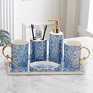 DVTEL Bathroom Toiletries Set Ceramic Five-Piece Set Bone China Bathroom Tooth Brush Mouthwash Cup