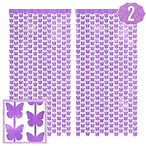xo, Fetti Purple Butterfly Foil Curtain - Set of 2 | Bachelorette Party, Pastel Garden Birthday Decorations, Bridal Shower, Baby Shower, Fun Photo Booth