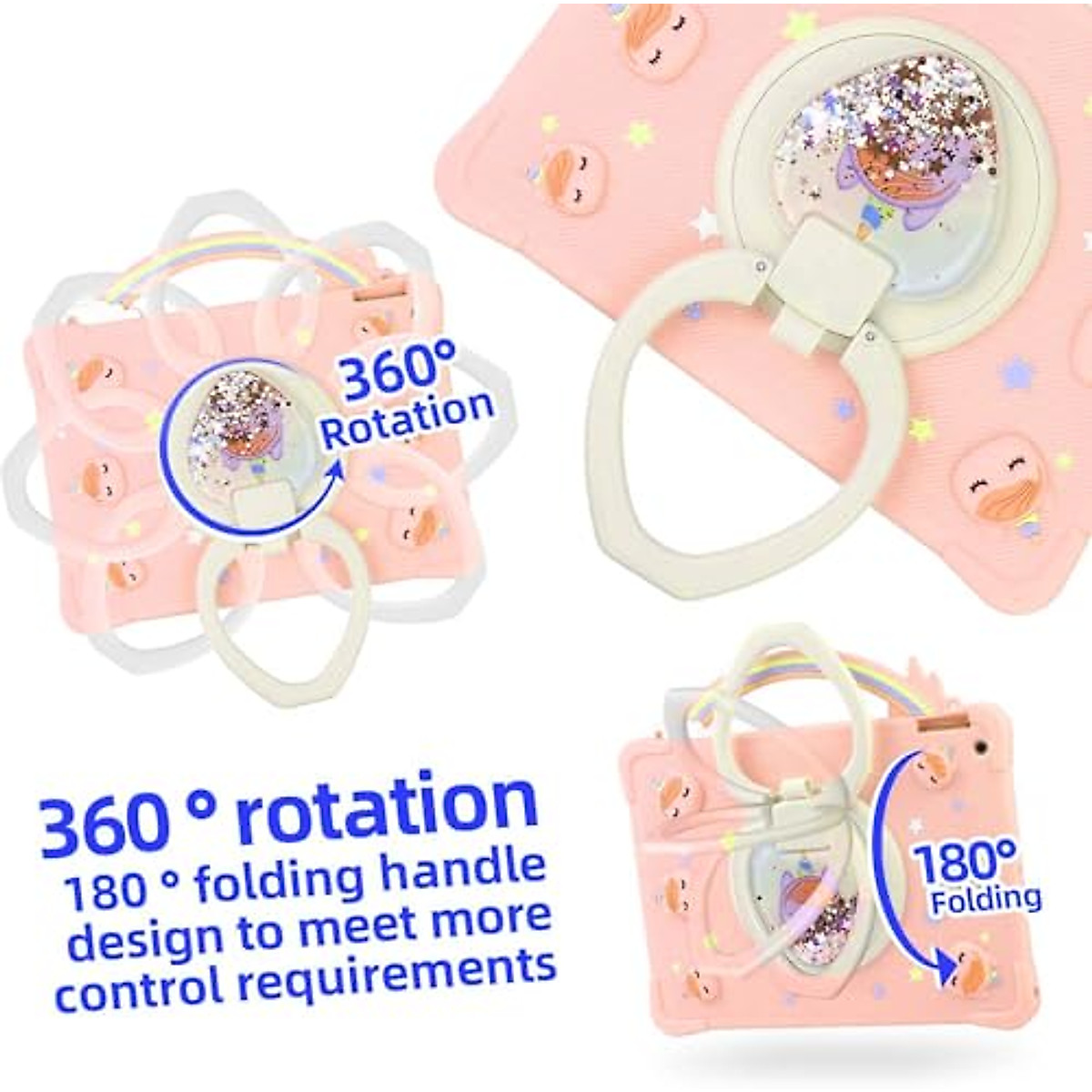 [Super Cute Rainbow Handle Unicorn Case] Compatible with iPad 10.2 Inch 2021/2020 iPad 9th/8th (Orange)