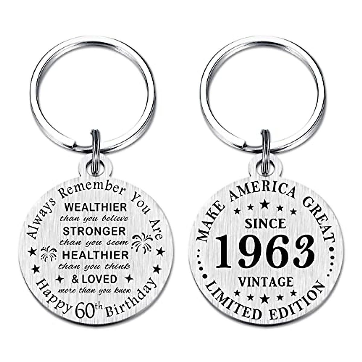 SOUSYOKYO 60th Birthday Gifts for Women Men, Make America Since 1963 Birthday Keychain, 60 Years Old Birthday Gifts ideas, Happy 60th Birthday Decoration Stuff Present