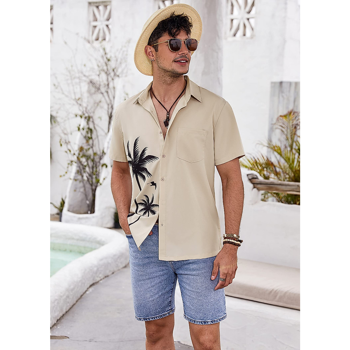 COOFANDY Men Beach Vacation Shirts Aloha Hawaiian Shirts Tropical Shirt with Pockets