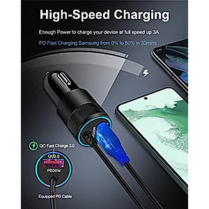 48W USB C Car Charger Fast Charging, 2Port Cigarette Lighter Adapter with 3FT Type C Phone Charger Cable for Samsung Galaxy S23 S22 S21 S20 A03s A13 Z Flip 4, Pixel 7 Pro 6a, iPhone 14 Plus, Moto