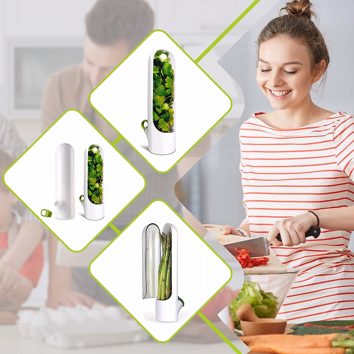 Cilantro Containers for Refrigerator, 2pcs Fresh Herb Keeper, Herb Saver Best Keeper for Freshest Produce, Clear Herb Storage Container Glass for 2-3 Weeks for Cilantro, Mint, Parsley, Asparagus