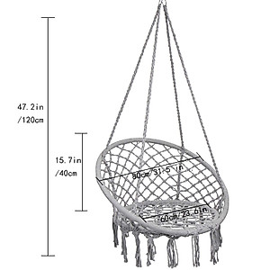 Y- STOP Hammock Chair Macrame Swing, Max 330 Lbs, Hanging Cotton Rope Hammock Swing Chair for Indoor and Outdoor Use, Light Grey