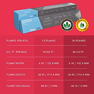 Luxury Vinyl Flooring Tiles by Lucida USA | Peel and Stick Floor Tile for DIY Installation | 36 Wood-Look Planks | Barn | BaseCore | 54 Sq. Feet