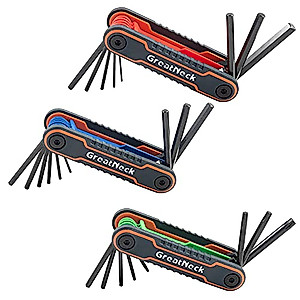GreatNeck 74206 25 Piece Folding Star, SAE, And Metric Hex Key Set, Allen Key Set, Labeled Wrench Sizes, Adjustable, Color Coded Body for Easy Identification