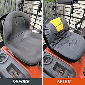 HOMEYA Riding Lawn Mower Seat Cover, Heavy Duty 600D Oxford Waterproof Tractor Seat Cover with Padding & Back Pockets, for 9.8 Inches High Seats, Fits Husqvarna Cub Cadet Seat Without Armrests