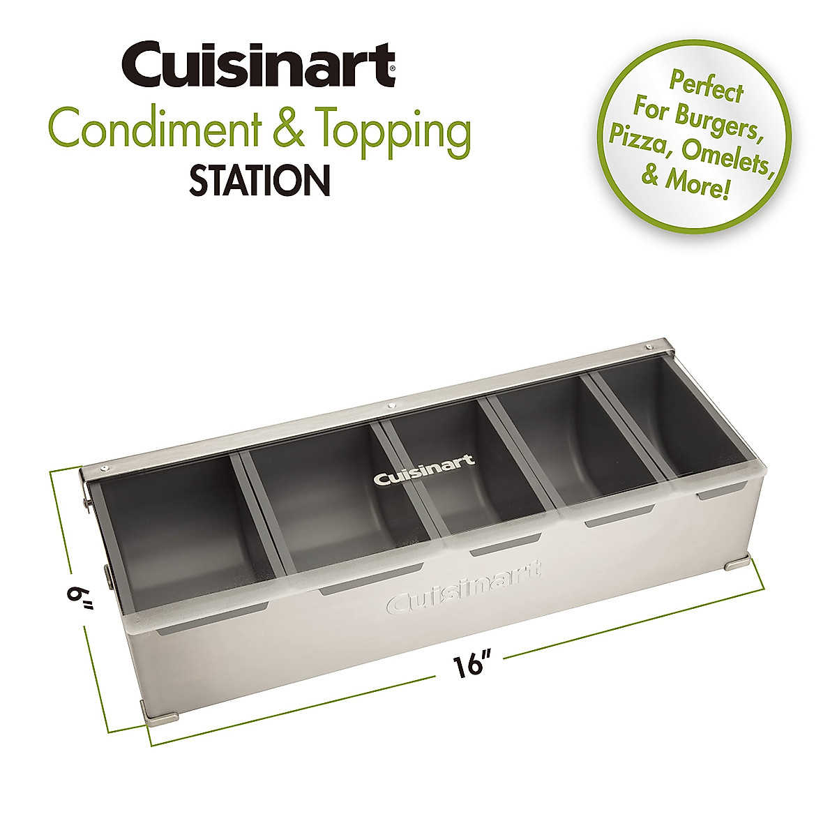 Cuisinart CPS-617A CPS-617 Condiment & Topping Station, Food Containers with Translucent Lid, 18-Piece