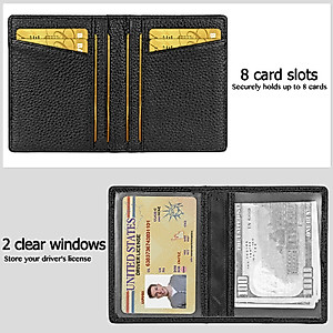 Unaone Slim Minimalist Wallet - Premium Leather RFID Blocking Front Pocket Wallets with 8 Card Slots and 2 ID Window, Black