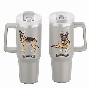SERENGETI 40 Oz Ultimate Tumbler with Handle and Straw - Vacuum Insulated Tumbler with Straw and Lid - Stainless Steel Travel Mug for Pet Lovers - 3D Designs of your favorite Dog (German Shepherd)