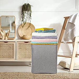BROOKSTONE, Large Laundry Hamper with Handles, Stylish Bamboo Trim, Dirty Clothes Hamper Basket, Perfectly Sized at 17.25” X 16.25” X 13.25, Use as Storage Organizer, Save Space in Bedroom / Bathroom