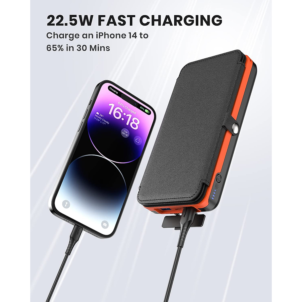 Hiluckey Solar Charger 27000mAh Power Bank 22.5W Fast Charging Portable Phone Charger with 4 Solar Panels USB C PD External Battery Pack with 3 USB Outputs for Cellphone Tablet