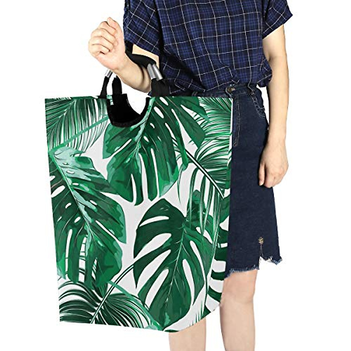 Tropical Palm Leaves Laundry Hamper Basket Bucket Foldable Dirty Clothes Bag Washing Bin Toy Storage Organizer for College Dorms, Kids Bedroom,Bathroom