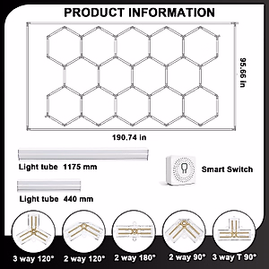 Hexagon LED Lights for Garage Ceiling - Ultra-Bright Honeycomb Design with Smart Switch, Alexa & Google Home Compatible, Hex Lights Perfect for Home Gym, Shop Lighting, Workshop and Garage Lighting