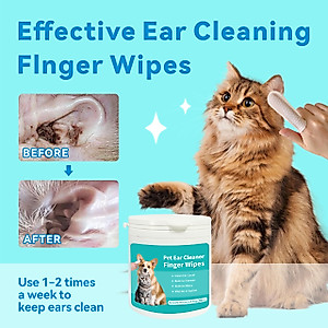 YUVEXAHOO Dog Ear Cleaner—cat Ear Cleaner，Pet Ear Finger Wipes for Easy Earwax Removal，Relieve itching and Inflammation, 50 Count