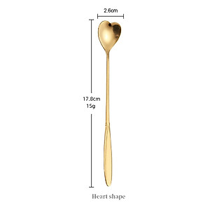 16 Pieces Heart Shaped Spoon Coffee Teaspoon 7 Inch Set Stainless Steel Long Handle Spoon Stir Bar Spoon Stirring Spoon Ice Cream Spoon Gold