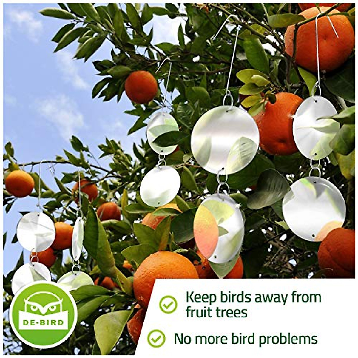 De-Bird: Repellent Disks - Bird Proof Your House & Garden with Hanging Bird Deterrent Reflectors -8 Pack Set