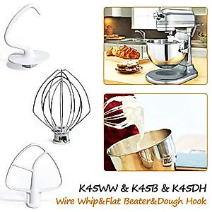 Funmit Mixers Accessories K45WW Wire Whip K45DH Dough Hook K45B Coated Flat Blade Paddle with Scraper Replacement for Kitchen Tilt-Head Stand Mixer Attachments- Stainless Steel