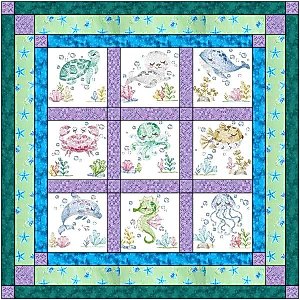 Material Maven Quilt Kit Under The Sea/Pre Cut Ready to Sew/Finished Embroidery Multicolor