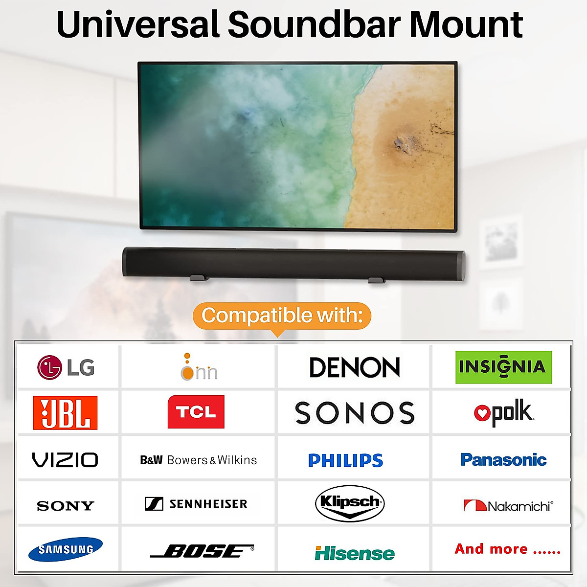 AENTGIU Sound Bar Wall Mount Bracket Universal Speaker Mounting Shelf Adjustable (3.4"-5.8") for Samsung, Vizio, Lg, Sony, JBL, Bose Soundbar Mount with Hardware Kit