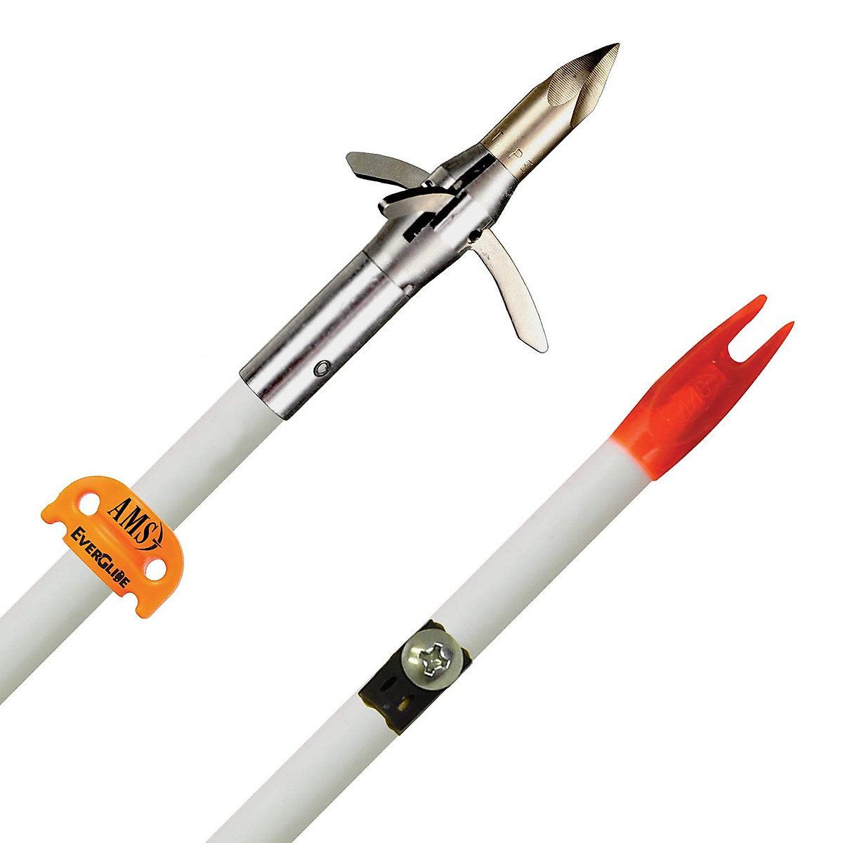 AMS A207-Wht Fiberglass Arrow, Amsankor Qt Point, White Shaft & Amseverglide Safety Slide