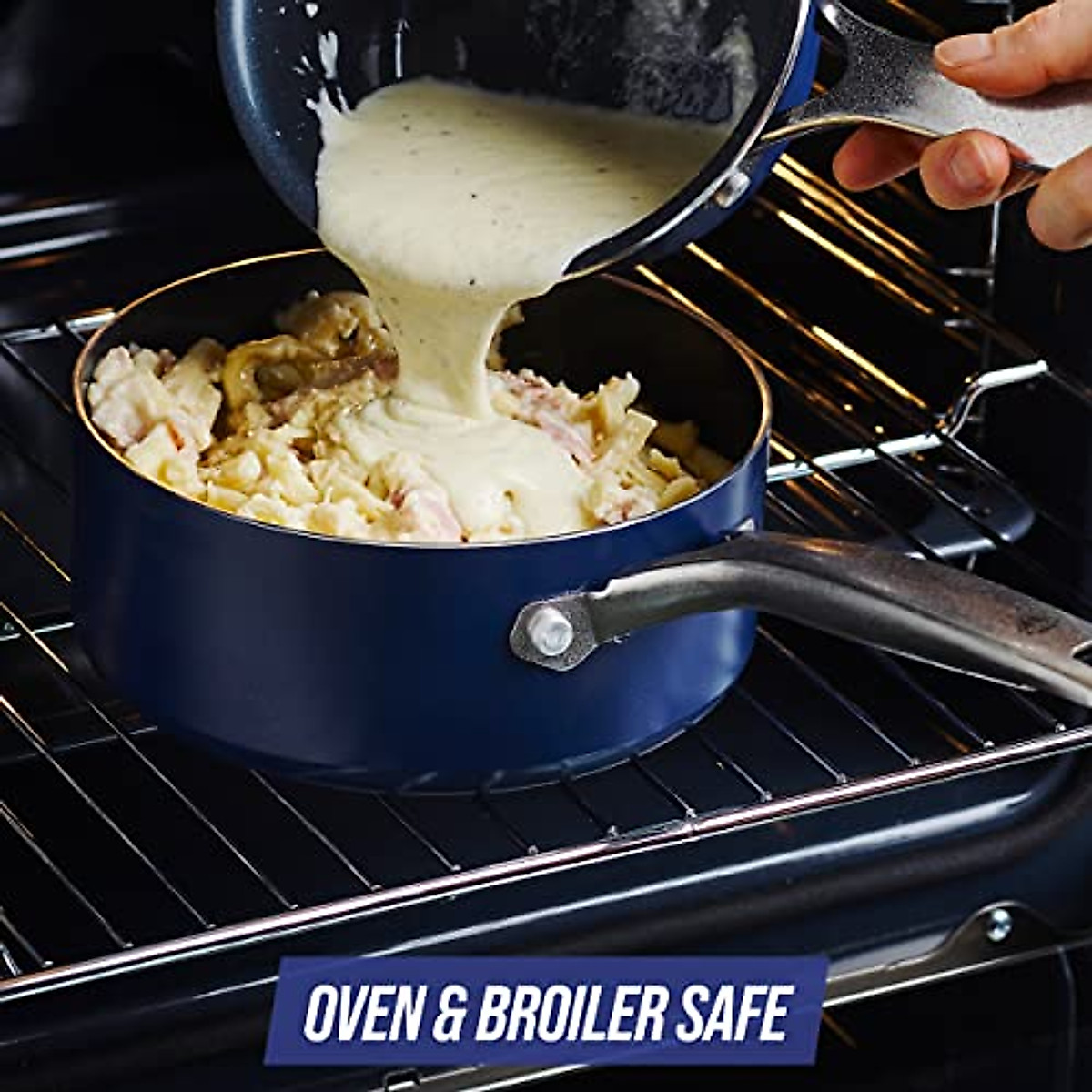 Blue Diamond Cookware Diamond Infused Ceramic Nonstick, 2QT Saucepan Pot with Lid, PFAS-Free, Dishwasher Safe, Oven Safe, Blue