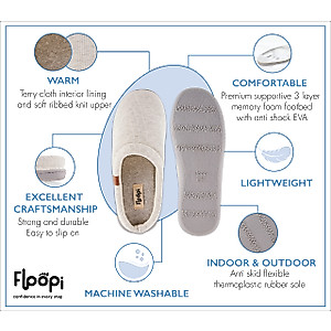 Floopi House Slippers for Women, Soft Ribbed Knit Closed Back Women Slipper, Multiple Layered Comfy Memory Insole Foam with Indoor & Outdoor Anti Skid Sole (XL, Stone Grey-387)