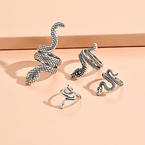 Silver Snake Ring Set Silver Snake Rings for Women Serpent Ring Adjustable Vintage Rings Punk Goth Rings Gold Snake Silver Ring Set Snake Jewelry