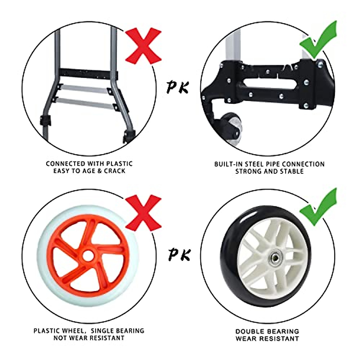 Folding Hand Truck,Personal Dolly Cart, Luggage Hand Cart, Aluminum Box Cart Lightweight Portable with Telescoping Handle for Personal, Travel, Shopping, Moving, Office-176 lbs Capacity