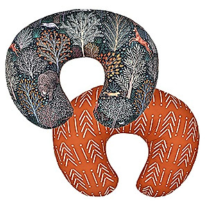 2 Pack Baby Nursing Pillow Cover Newborn U-Shaped Breastfeeding Pillowcase Cushion Cover Stretchy Replaceable Forest&Floral Pillow Cover Slipcover 22.5x18 (Forest + Retro Geometry)