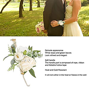 Wrist Corsage Wristlet Band Bracelet for Wedding Bride Wrist Flower Artificial Flower Decorative White Roses and Green Leaves for Wedding Party