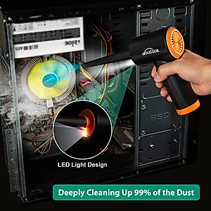 Compressed Air Duster-Reusable Electric Air Duster-3 Speeds 60000 RPM with LED Light-Canned Air Replacement for Keyboard Cleaning-Rechargeable Cordless Air Duster for Computer and Car Blowing