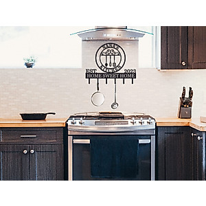 Kitchen Utensil Rack with Custom Name, Farmhouse Kitchen Utensil Holder, Personalized Metal Kitchen Utensil Hanger, Kitchen Utensil Organizer for Wall, Hooks for Kitchen Utensils