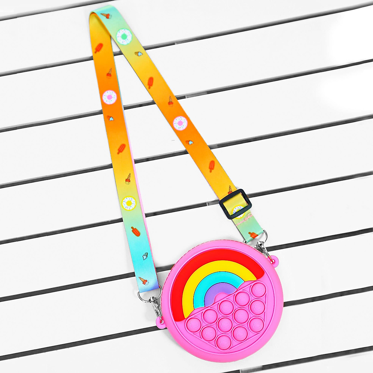 Pink Rainbow Pop Purse for Girls | Crossbody Shoulder Rainbow Pop Purse for Girls| Stress Relief Sensory Pop Purse| Party Favors for Girls| Pop Birthday Gifts