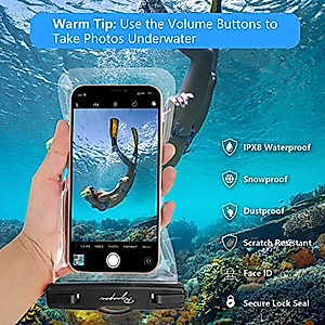 [Up to 10"] Large Waterproof Phone Pouch Bag - 2Pack, Waterproof Case Compatible with iPhone 14 Pro Max/13/12/11/XR/X/SE/8/7,Galaxy S22/S21 Google, IPX8 Cellphone Dry Bag Vacation Essentials Black