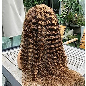 Highlight Ombre Curly 100% Human Hair Hair Wig HD Transparent 13x4 Lace Front Blonde Deep Wave For Women (30)