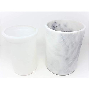 Roman Pallace Collection Powder White Honed Marble Wastebasket with Plastic Bin (10" H x 7.5" Dia)