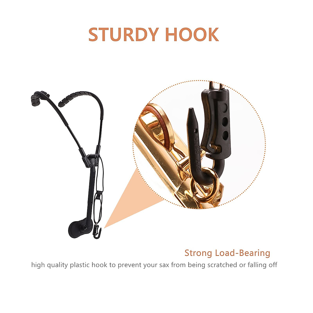 Vaguelly Saxophone Shoulder Harness Comfortable Saxophone Neck Strap Hook Aluminum Metal Sax Holder Sax Strap for Saxophone Alto Sax Soprano Clarinet, Black