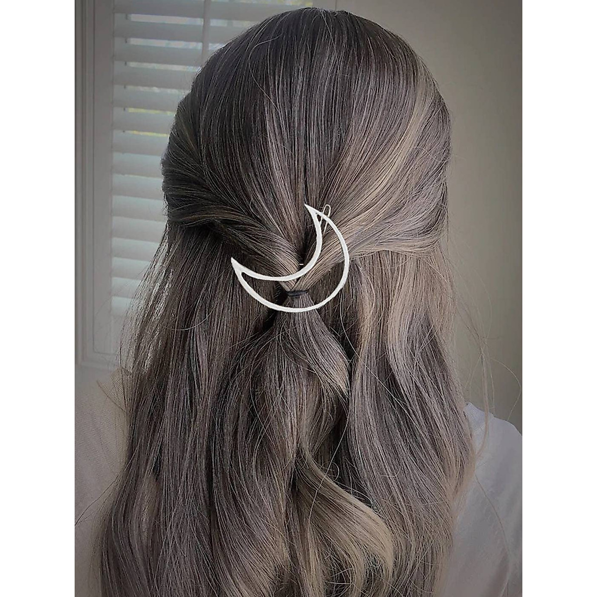 Aukmla Moon Hair Barrette Clips Silver Hair Pins Geometric Hair Styling Accessories for Women and Girls (Silver)