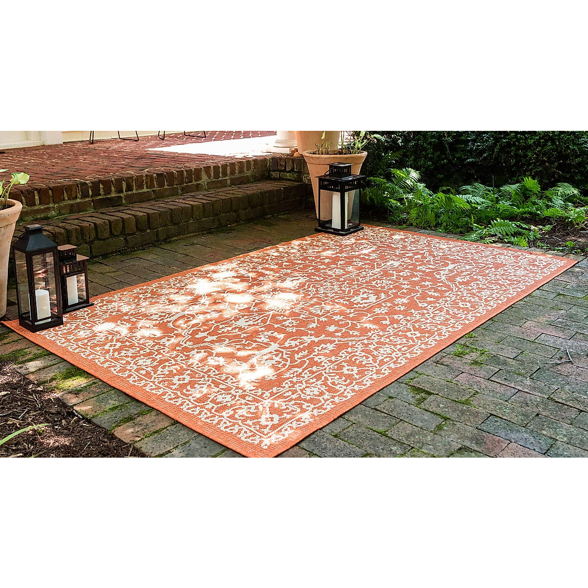 Unique Loom Outdoor Botanical Collection Area Rug - Allover (5' 3" x 8' Rectangle, Terracotta/ Beige)