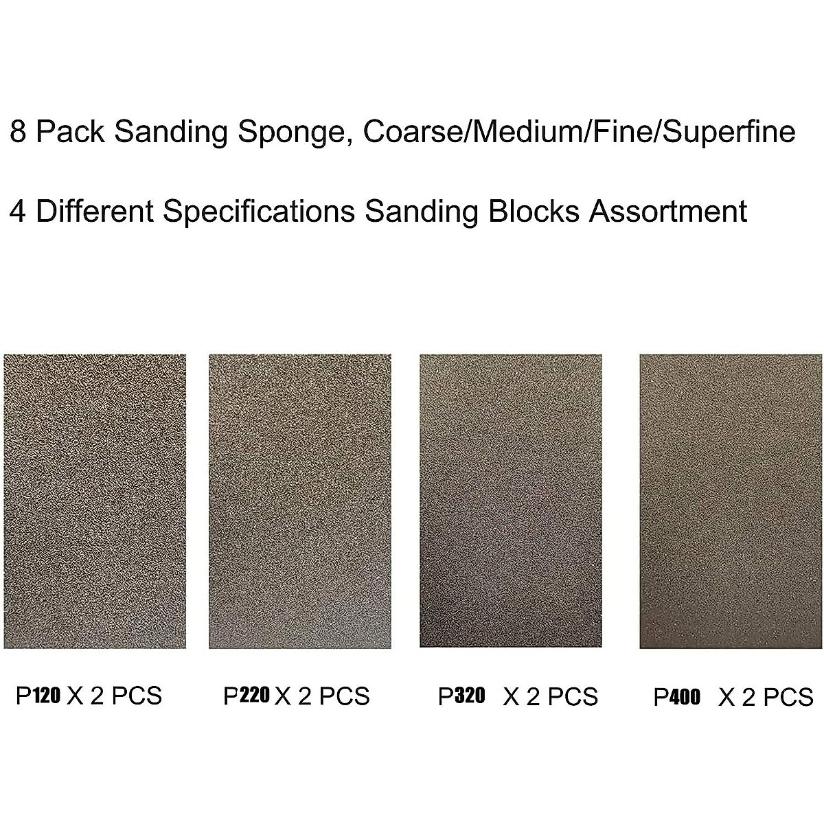 8 PCS Sanding Sponge Assortment, 2 PCS Each of 120 220 320 400 Grit -Coarse Medium Fine Hand Sanding Block Sandpaper Sponge for Metal Wood-Working Home Cleaning Drywall