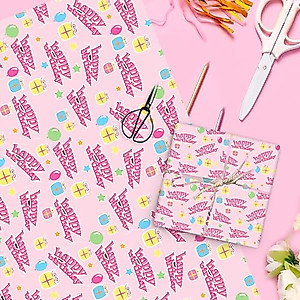 Mpanwen Birthday Wrapping Paper for Girls Kids, 12 Sheets Cake Rainbow Gift Design Wrap Paper for Girls Birthday - 20 x 29.5 Inches Per Sheet